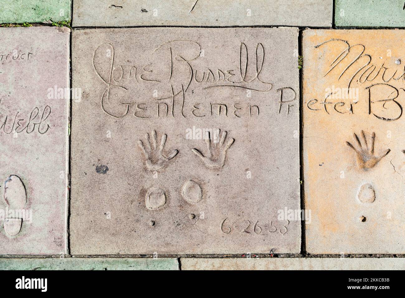 LOS ANGELES - JUNE 26: handprints in Hollywood Boulevard on June 26 ...