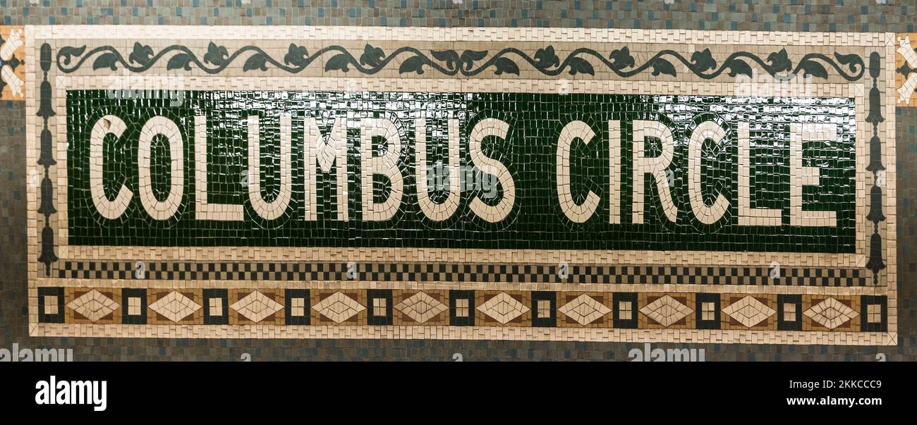 New York, USA - OCT 22, 2015: old vintage sign Columbus circle Subway ...