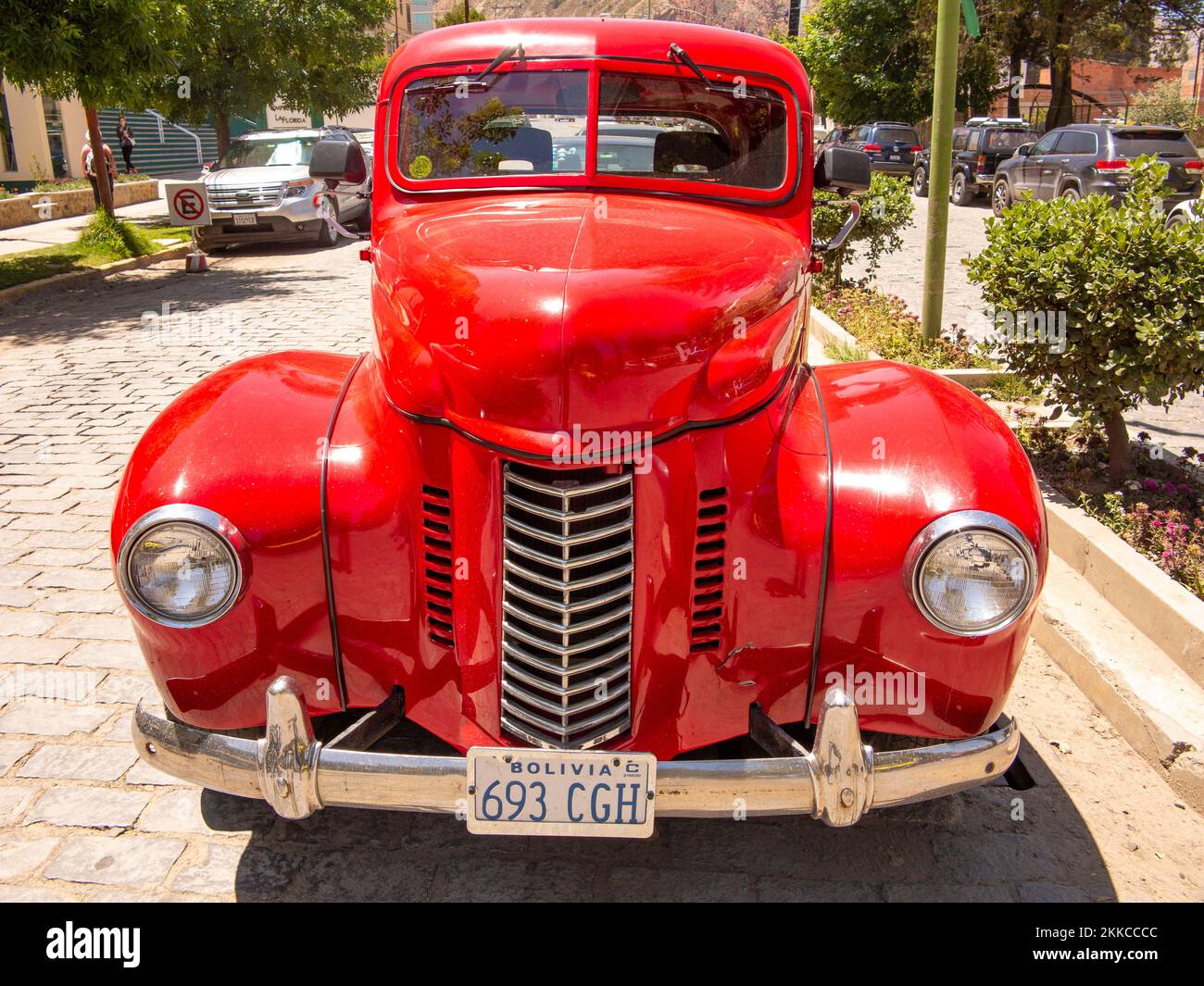 La Paz, Bolivia - November 18, 2015: red vintage car paks at the street ...