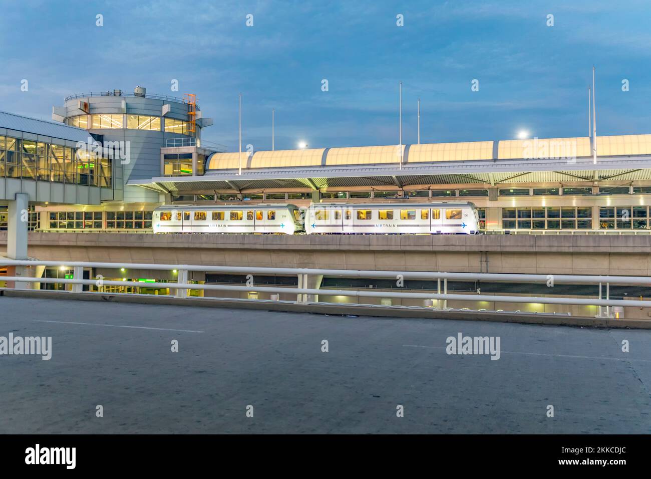 New York, USA - October 7, 2017: the air train connects the terminal 1 ...