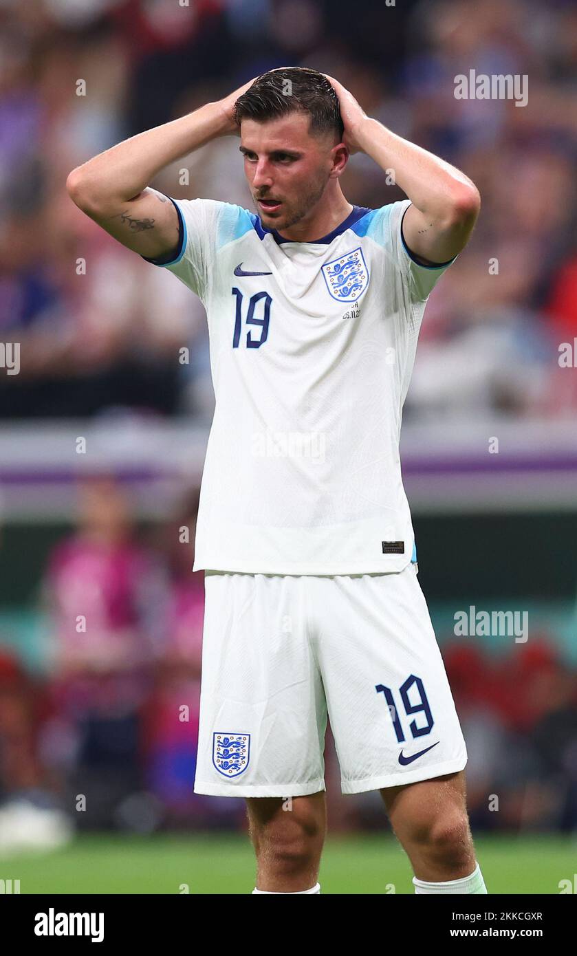 Al Khor, Qatar, 25th November 2022. Mason Mount of England reacts ...