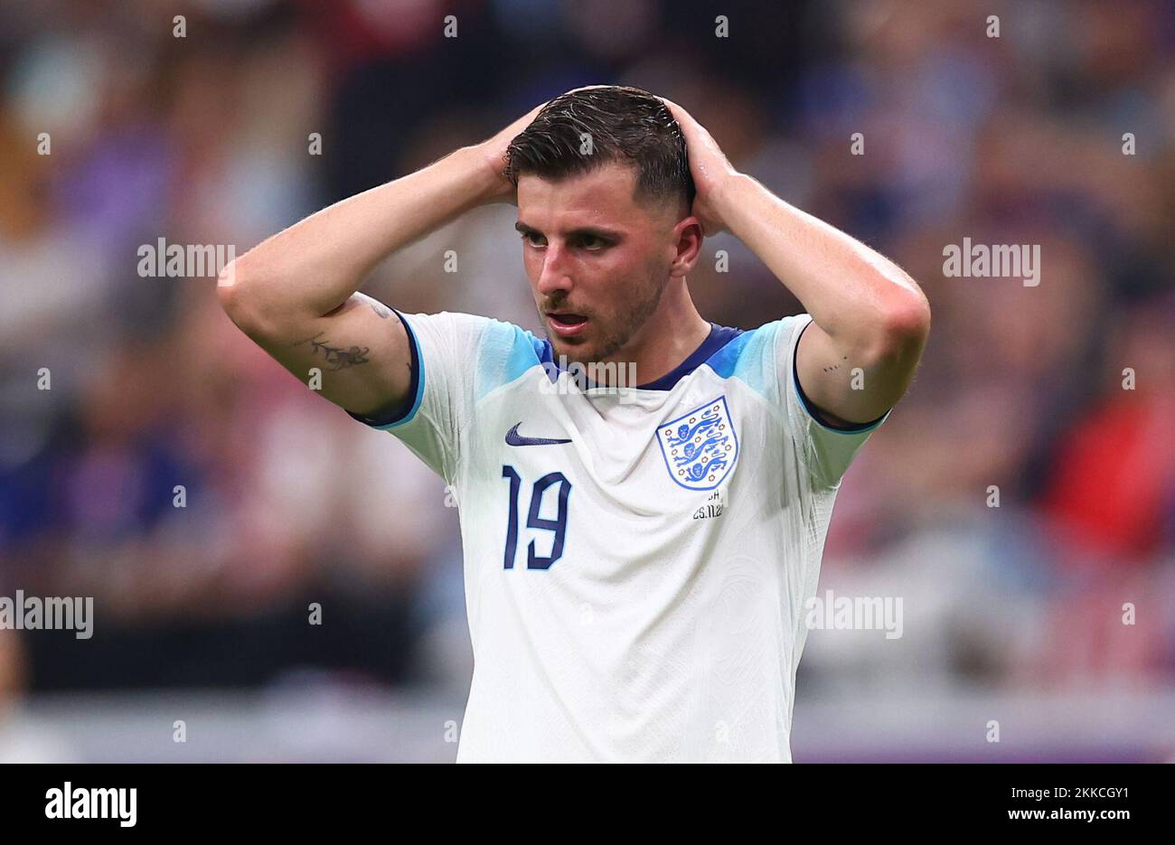 Al Khor, Qatar, 25th November 2022. Mason Mount of England reacts ...