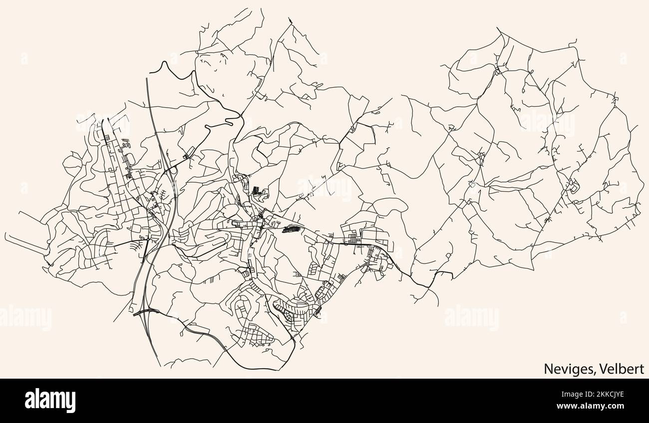 Street roads map of the NEVIGES MUNICIPALITY, VELBERT Stock Vector ...