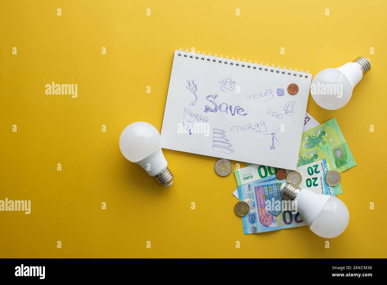 Save energy, accounting and saving money, energy saving light bulbs and ...