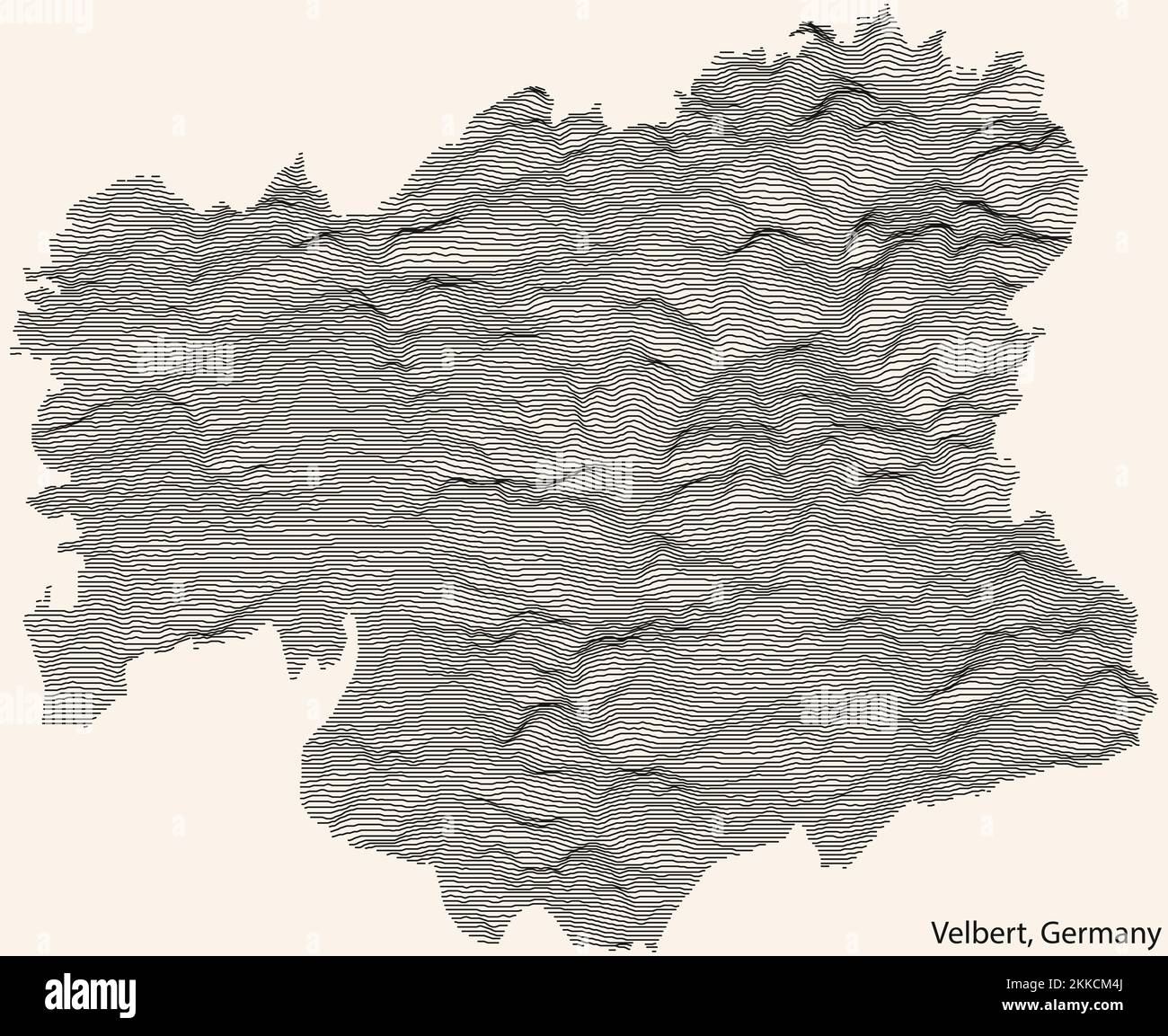 Topographic relief map of the city of VELBERT, GERMANY with black ...