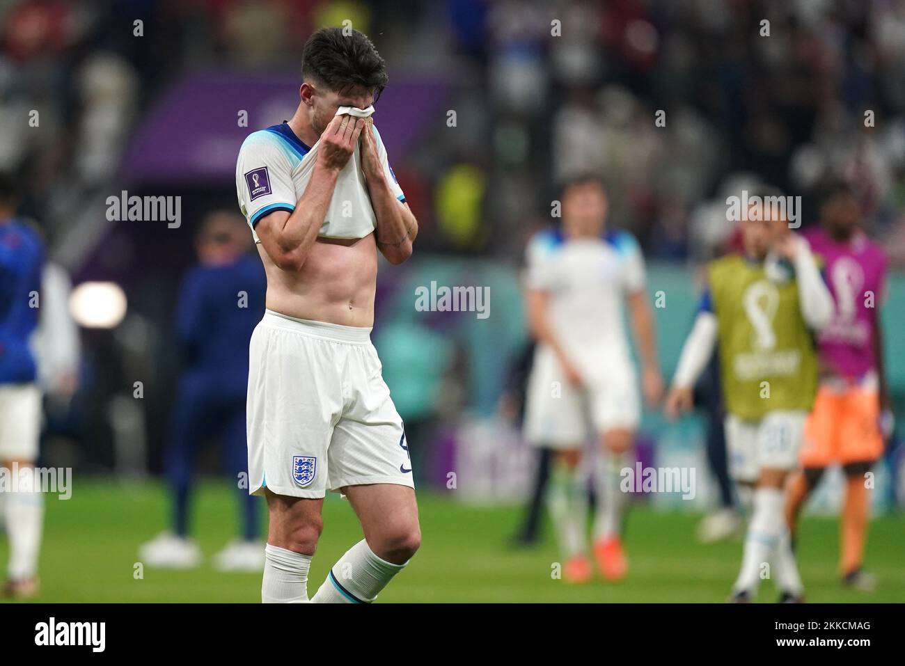 England's Declan Rice appears dejected after the FIFA World Cup Group B ...