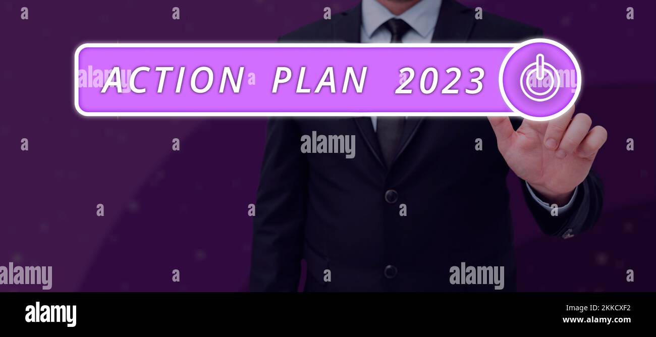 Text caption presenting Action Plan 2023. Business approach Challenge ... Text caption presenting Action Plan 2023. Business approach Challenge ...