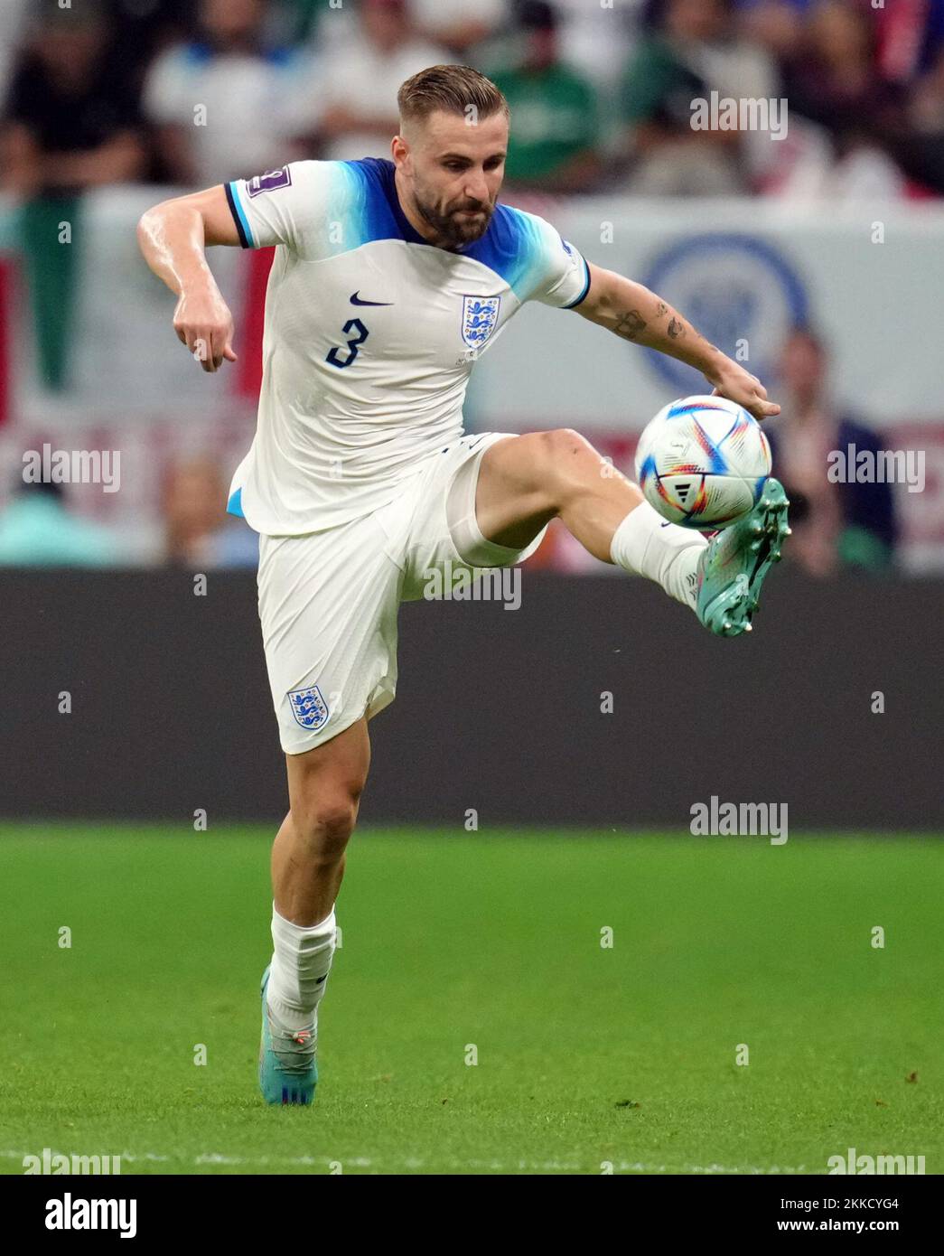 England's Luke Shaw during the FIFA World Cup Group B match at the Al ...