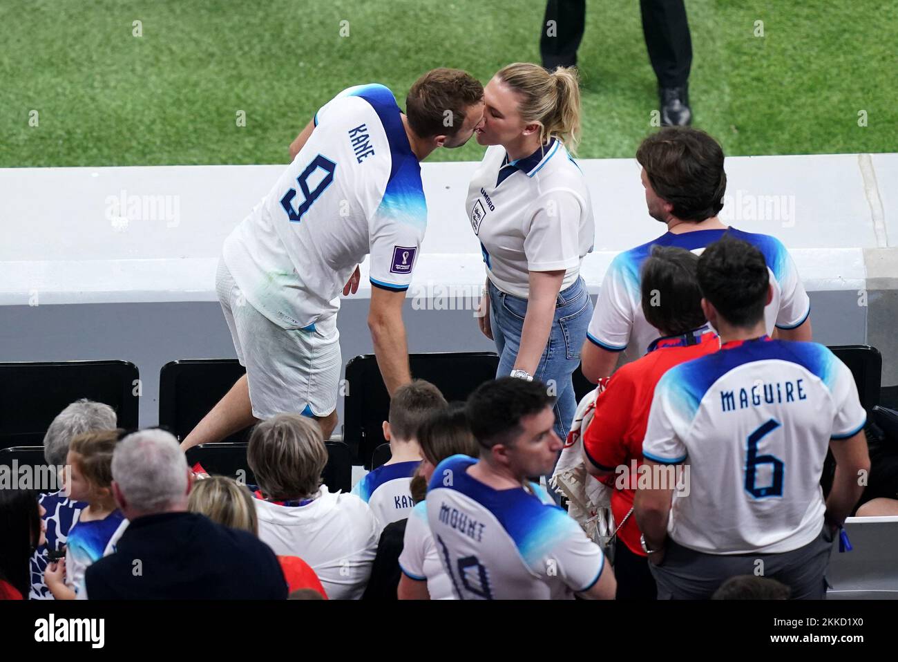 England's Harry Kane kisses his wife Katie Goodland in the stands after ...