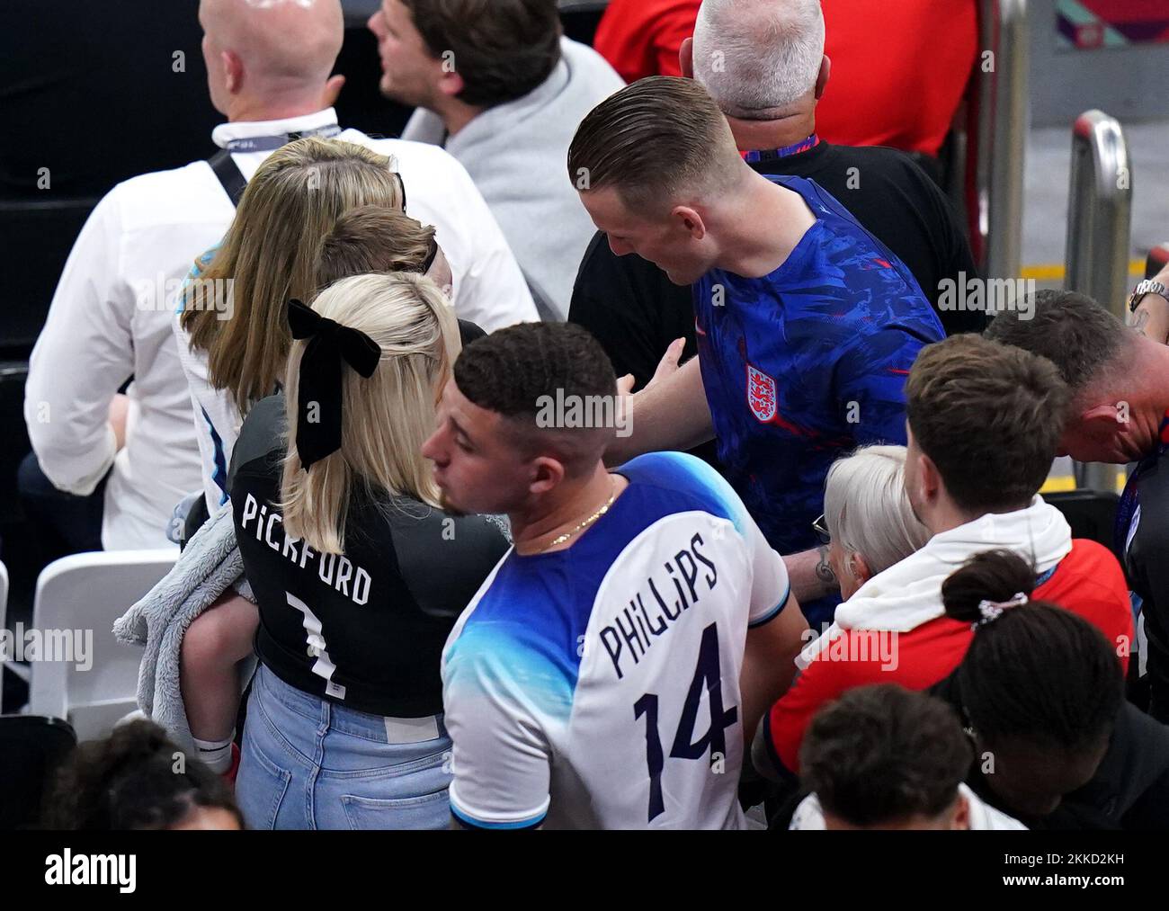 England goalkeeper Jordan Pickford greets his wife Megan Pickford and ...
