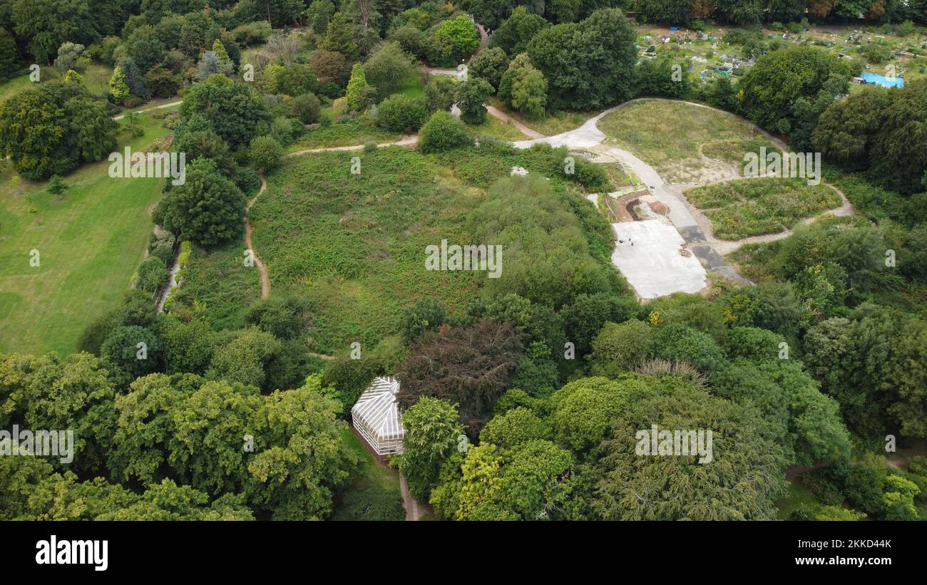 An aerial of the Calderstones park with trees in Liverpool Stock Photo ...