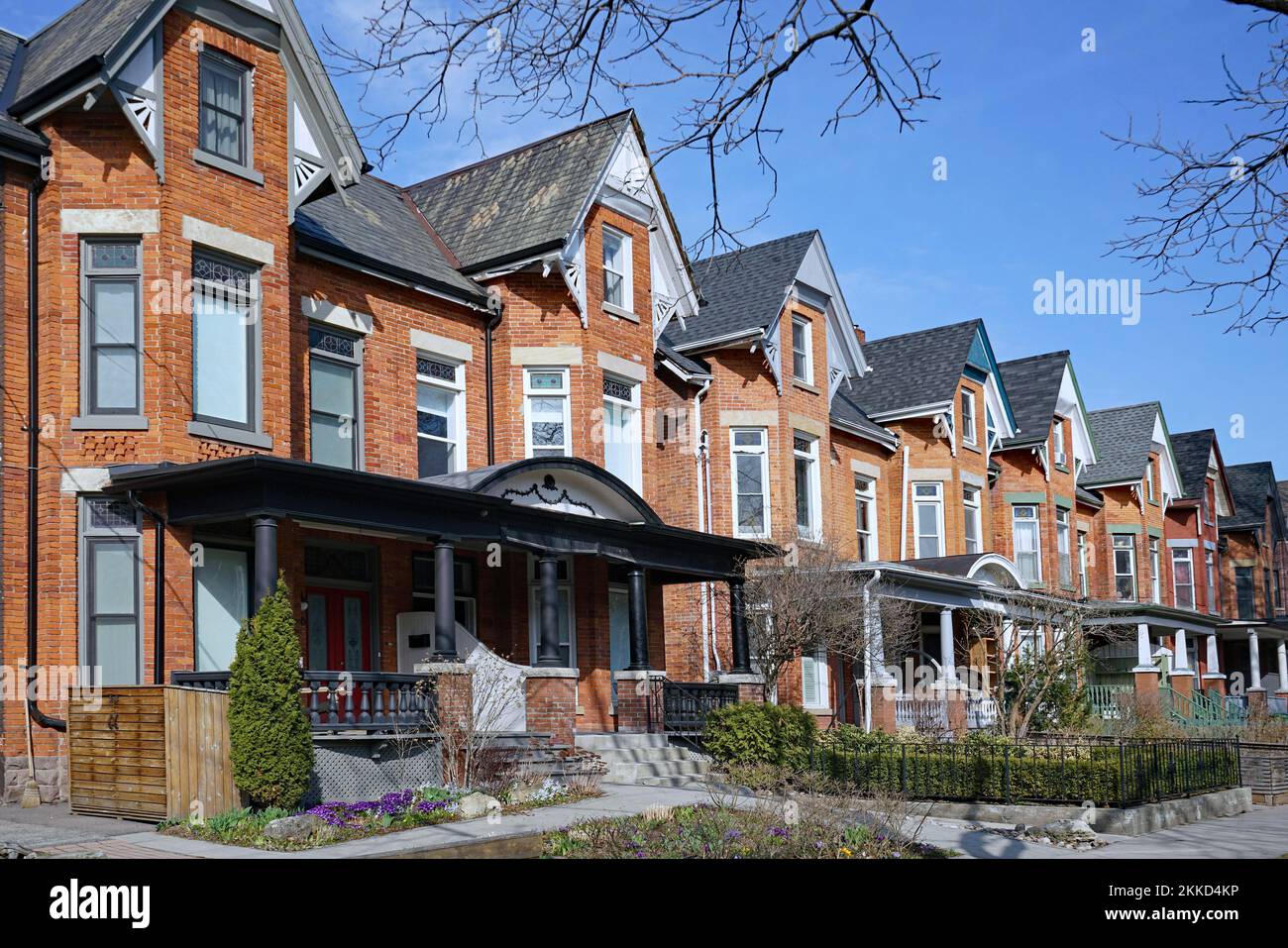 Long row of narrow old urban houses with gables Stock Photo - Alamy