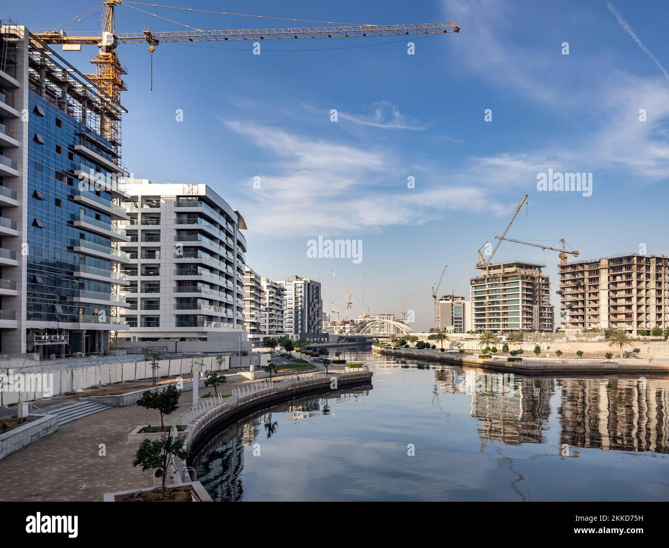 The residential apartment buildings under construction along the ...