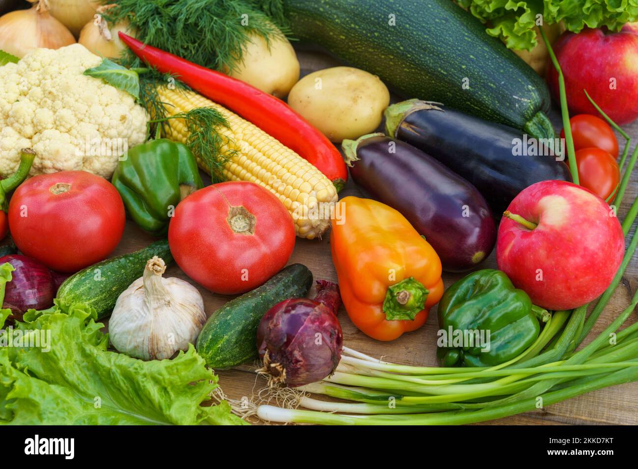 Background with Fresh vegetables in a summer garden, in country house ...