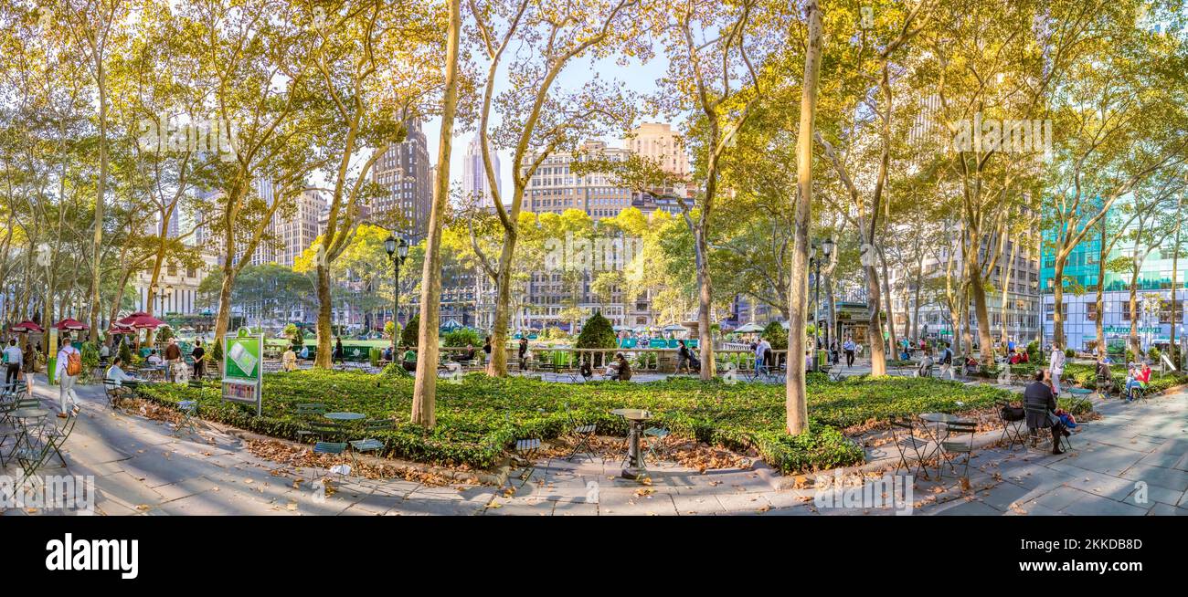 New York, USA - October 5, 2017: people rest in the Bryant Park ...