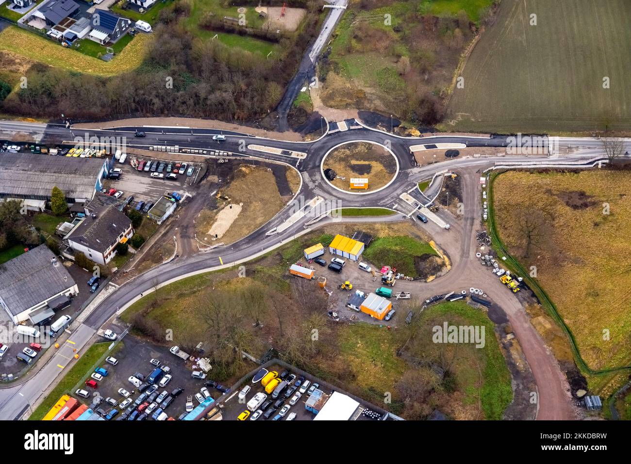 Aerial view, New traffic circle with construction site Erich-Ollenhauer ...