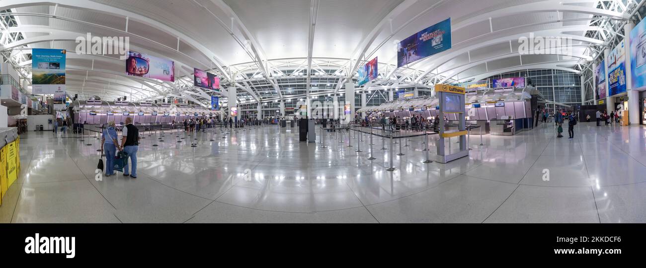 New York, USA - October 7, 2017: people ready for check in at Terminal ...