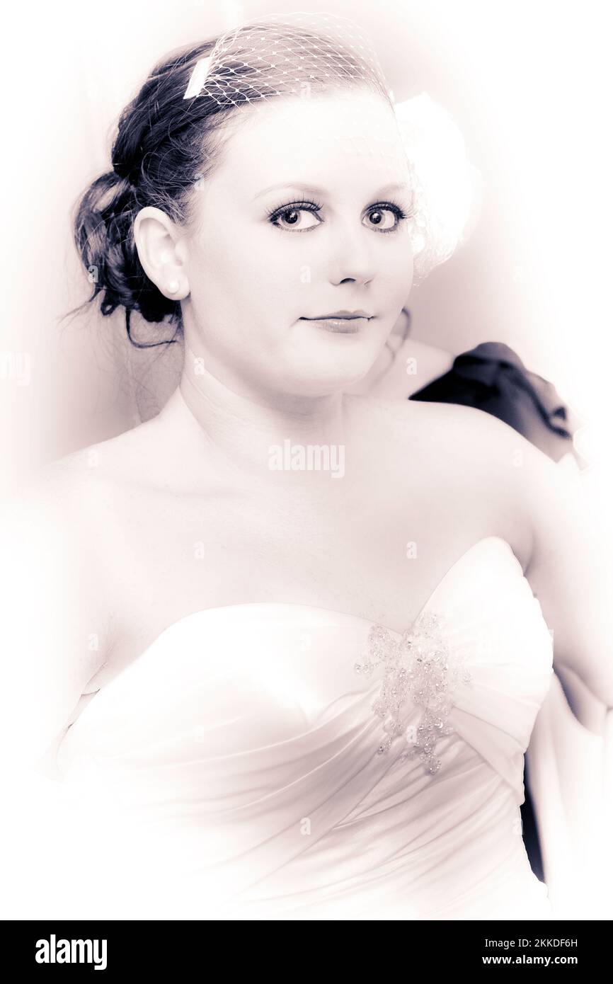 Purple Vintage Portrait Of A Nervous And Apprehensive Bride Getting Ready On Her Wedding Day