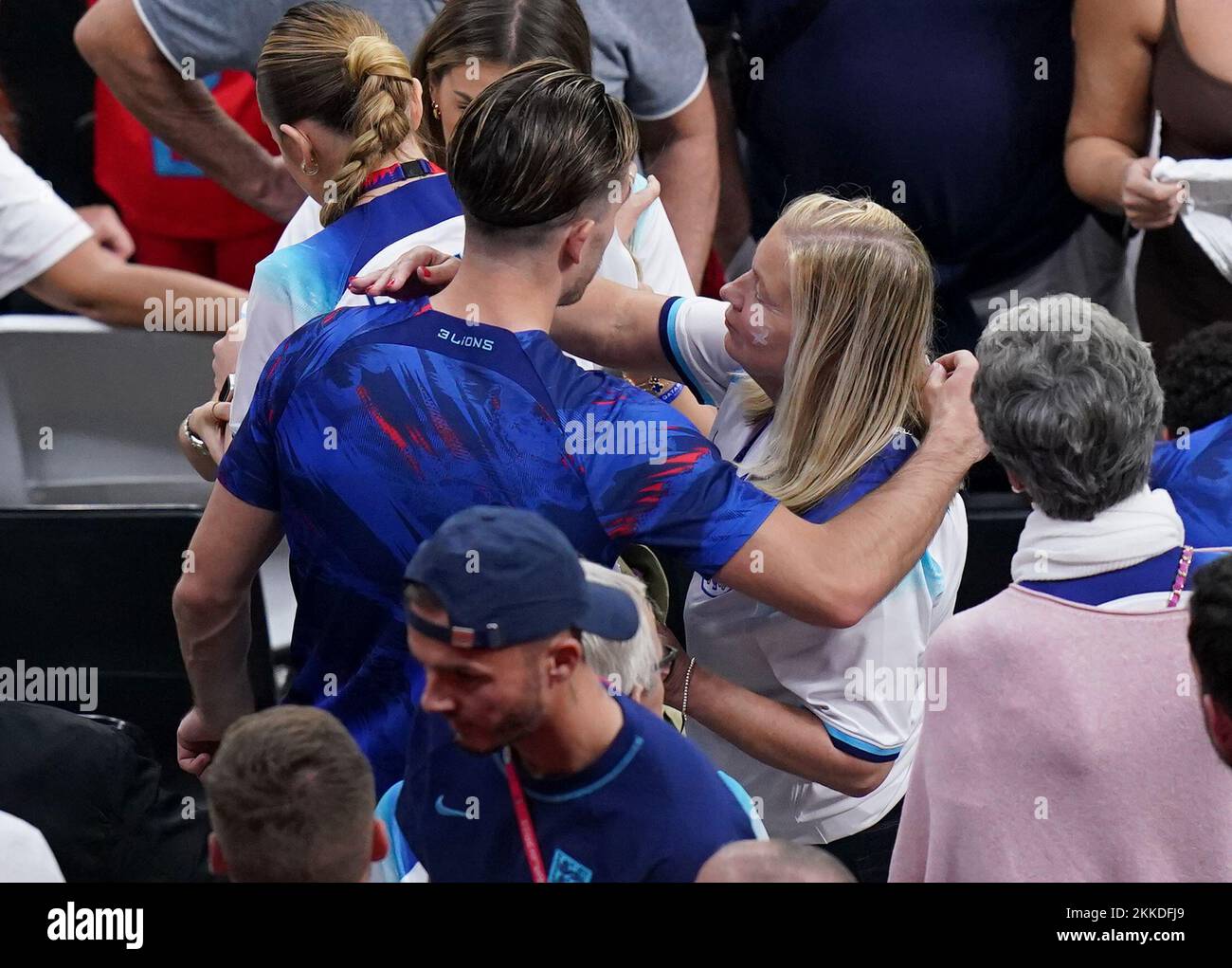 England's Jack Grealish greets mother Karen Grealish in the stands ...
