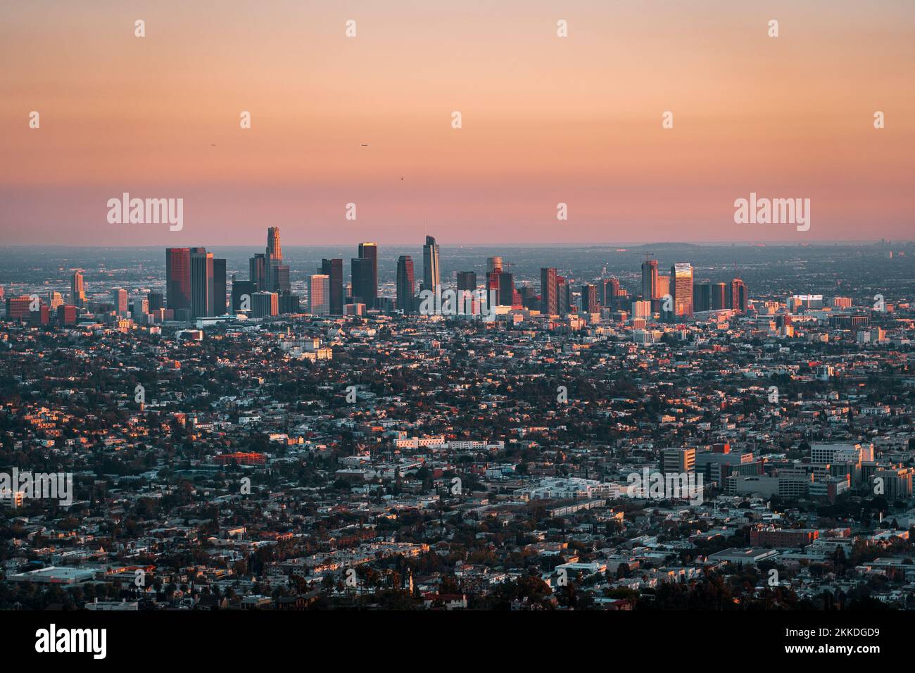 A beautiful view of a cityscape with many buildings during sunset Stock ...
