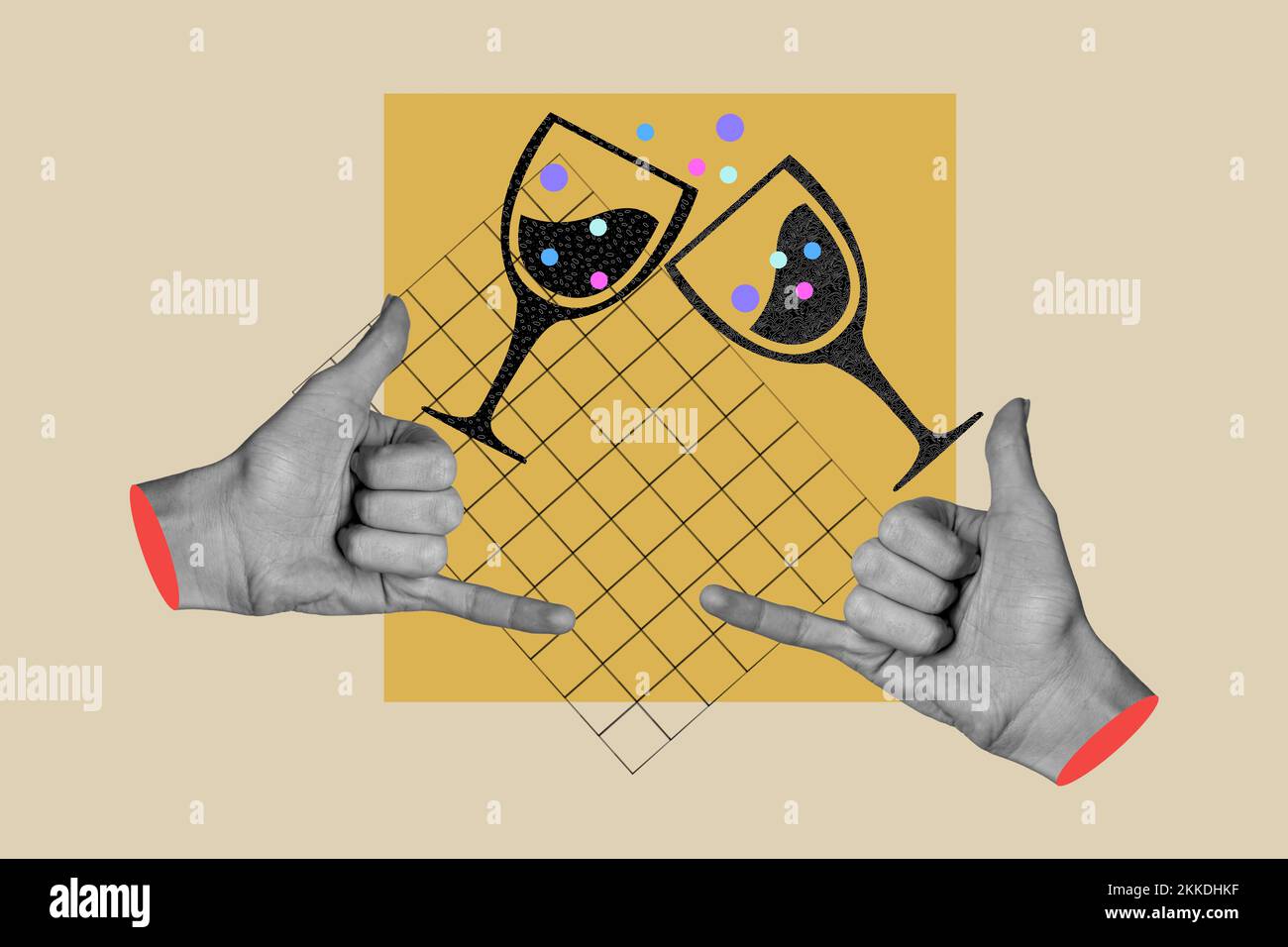 Creative 3d collage artwork postcard poster sketch of two arm friend ...