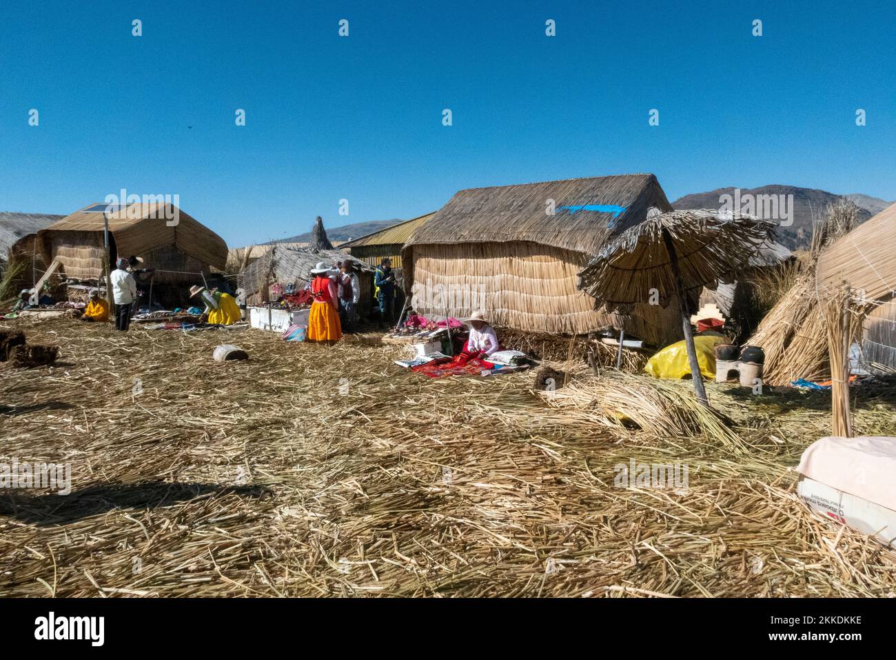 Lake Titicaca, Peru - August 2, 2019: Uros Tribe demonstrating life on ...