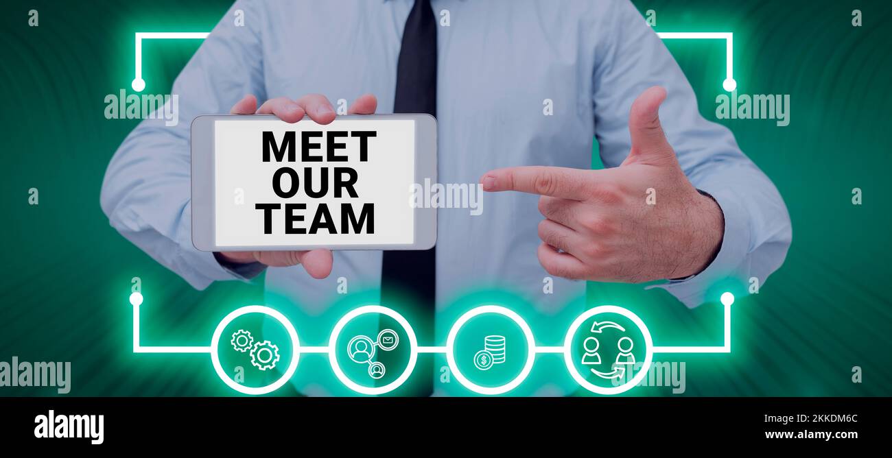 Inspiration showing sign Meet Our Team. Word Written on introducing ...