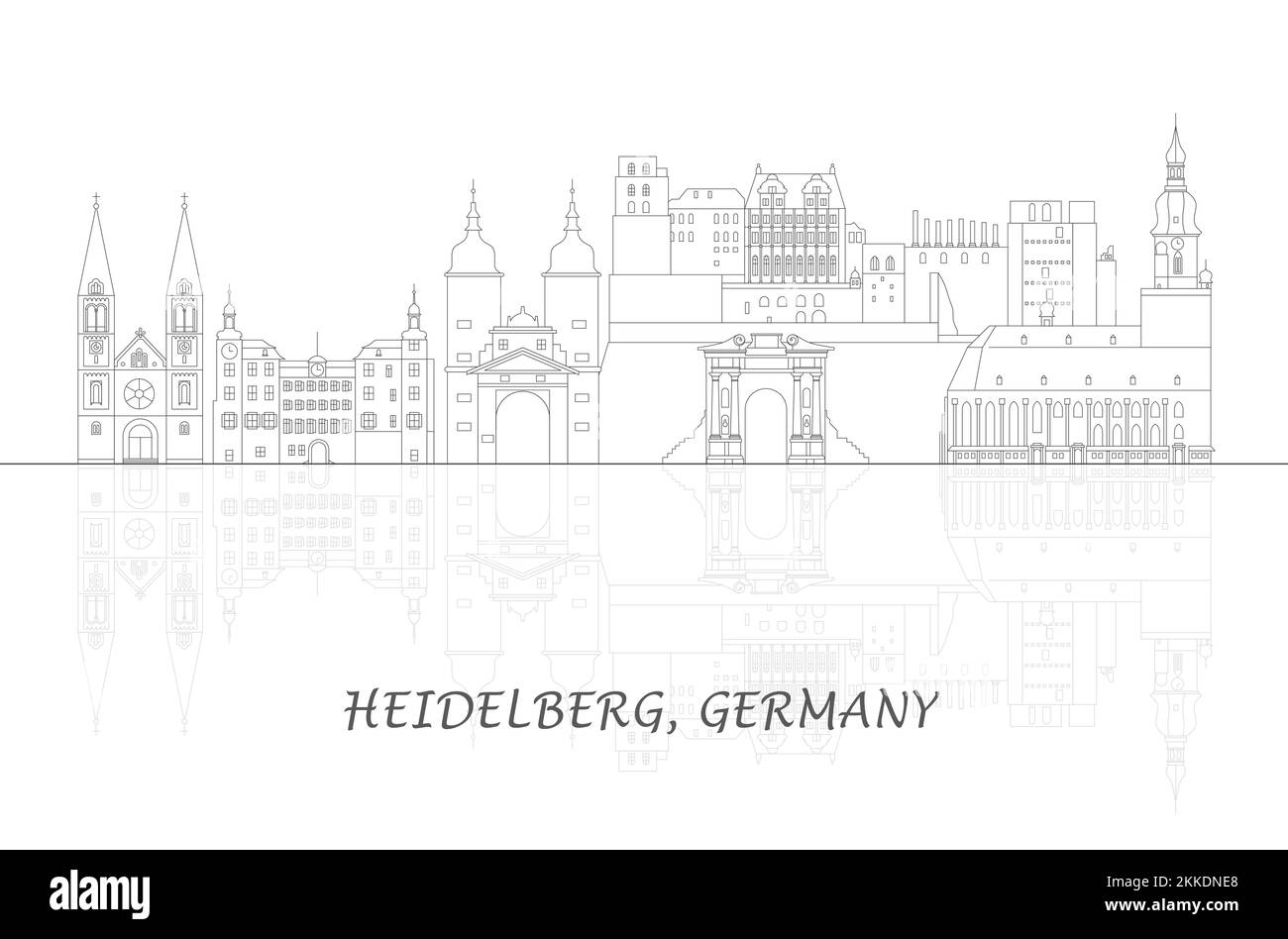 Outline Skyline panorama of city of Heidelberg, Germany - vector ...