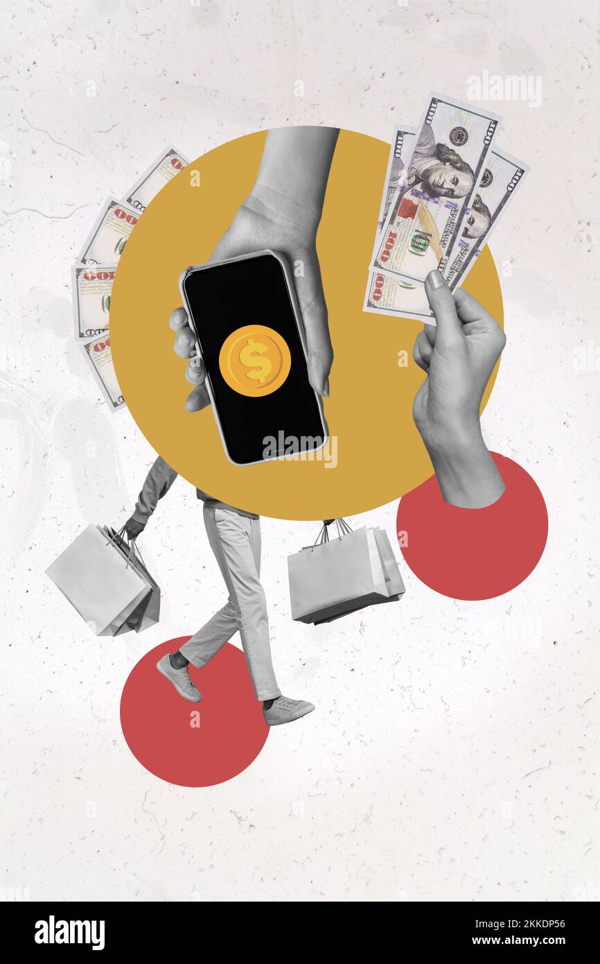 Creative 3d collage artwork poster postcard of person leg walk go arm ...