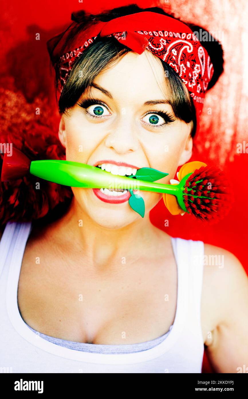 House Proud Home Cleaning Woman Pulls A Nutty And Wacky Expression With ...