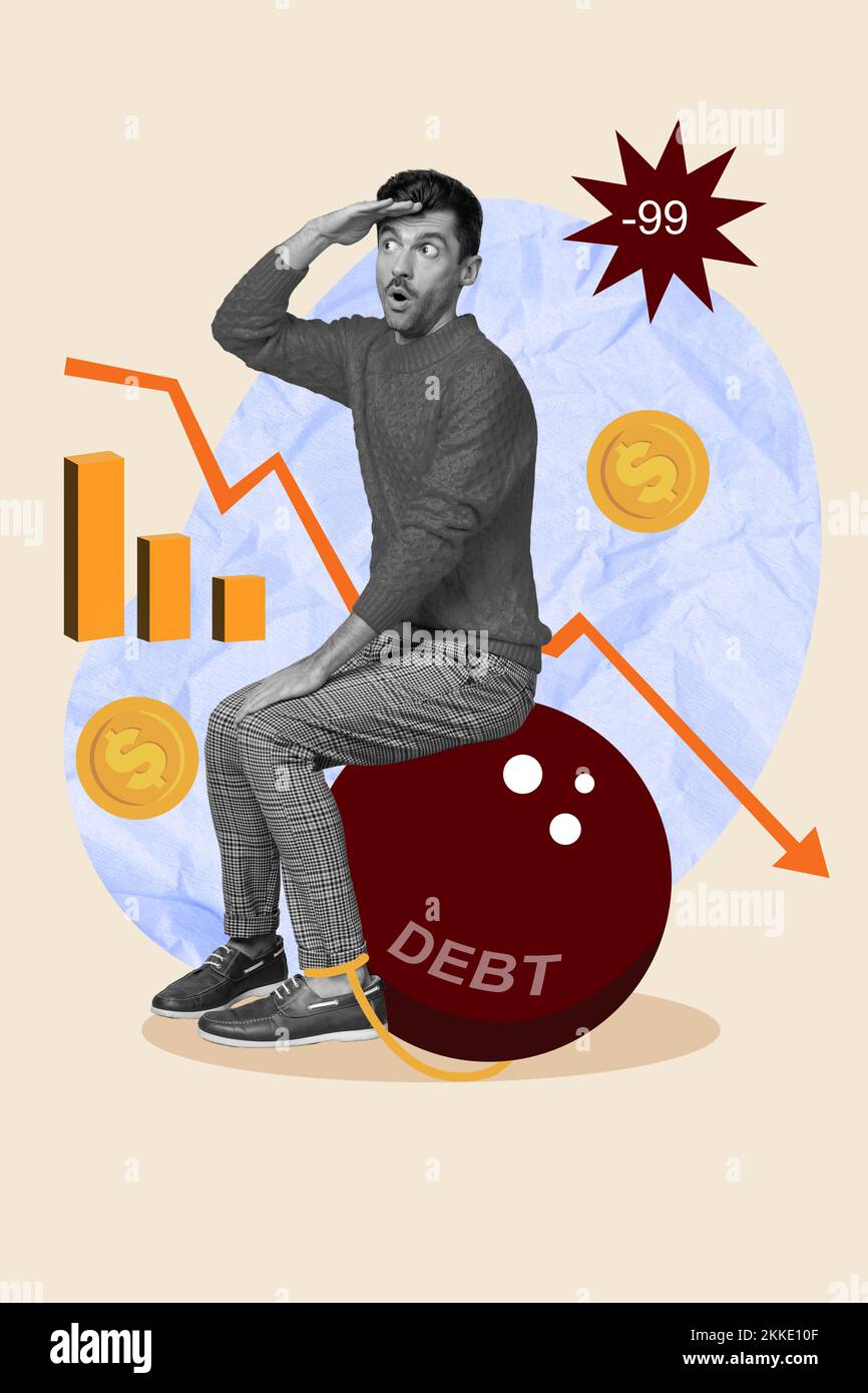 Creative 3d photo collage artwork poster postcard of surprised man sit ...