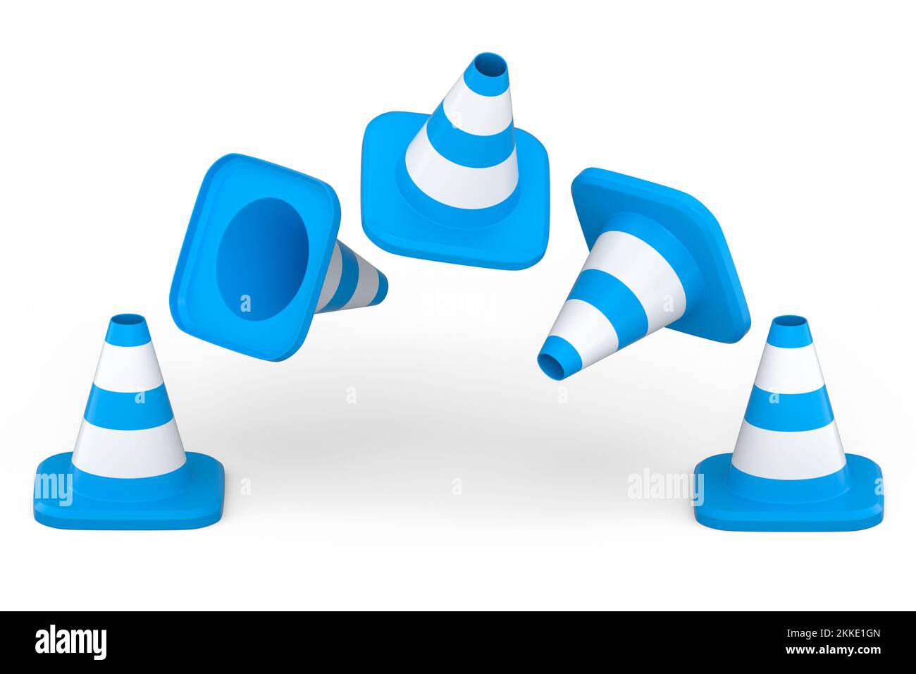 Set of traffic cones for under construction road work on white ...