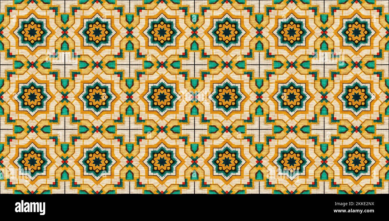 Traditional tile mosaic seamless border pattern print. Fabric effect ...