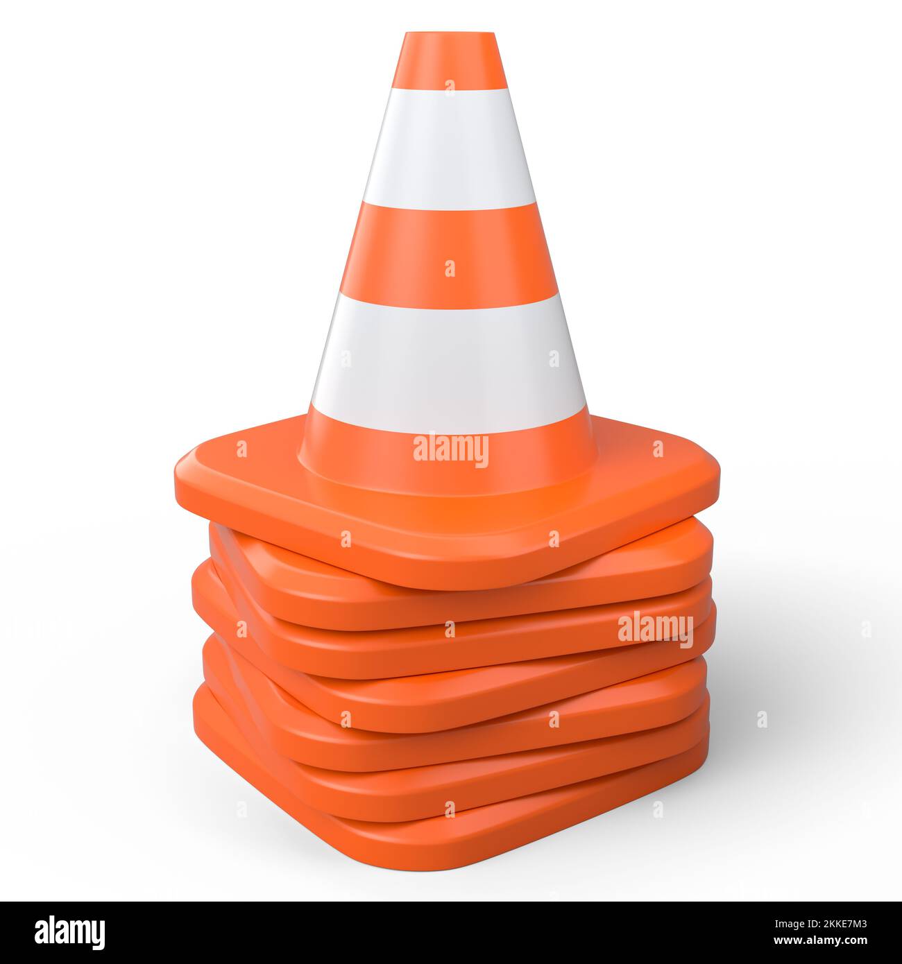 Set of traffic cones for under construction road work on white ...