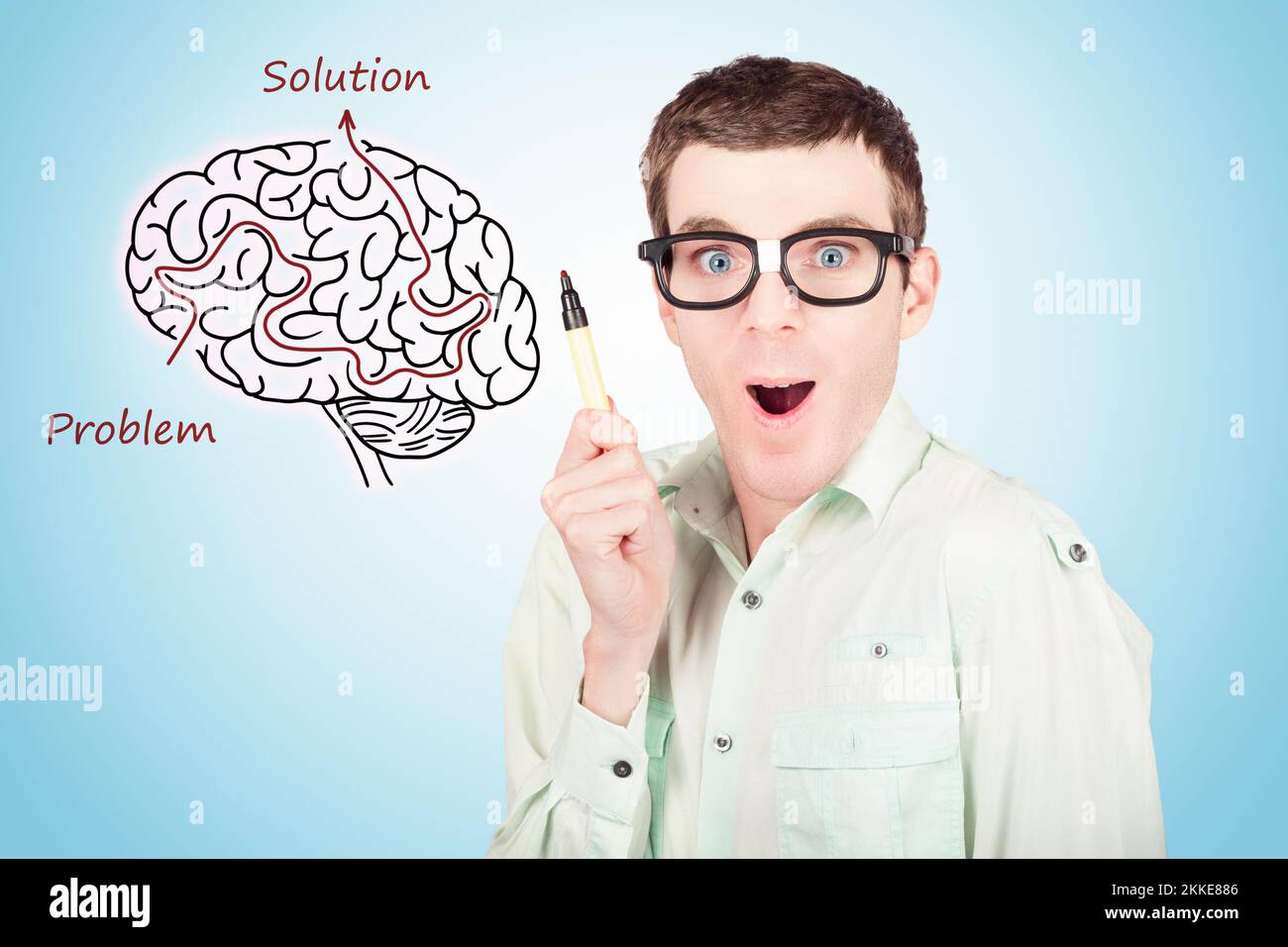 Creative businessman drawing upon a creative idea inside a brain ...