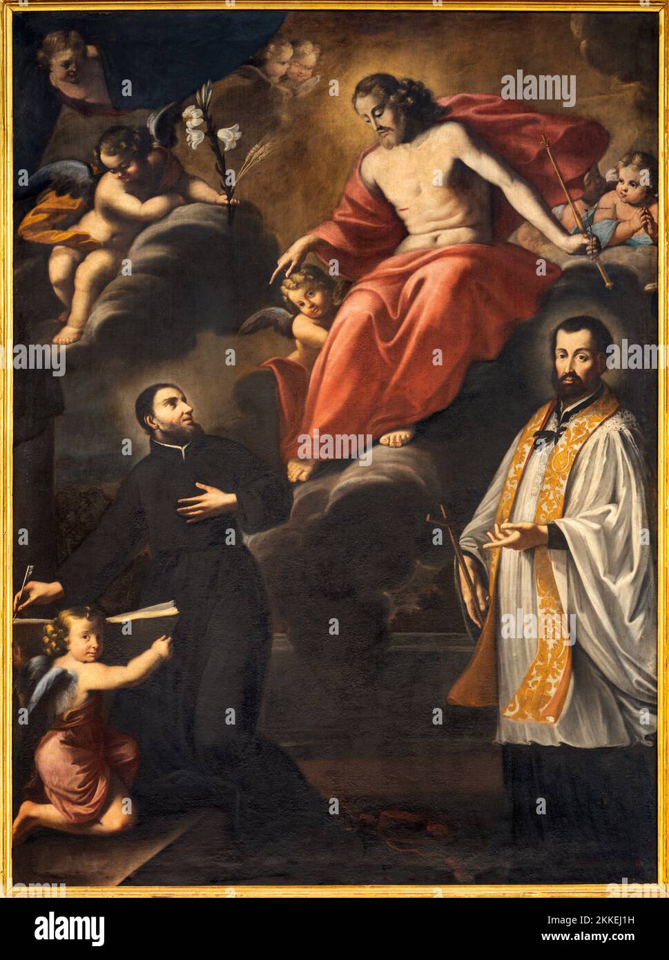 Chiavenna - The painting of Resurrected Jesus and jesuits saints St ...