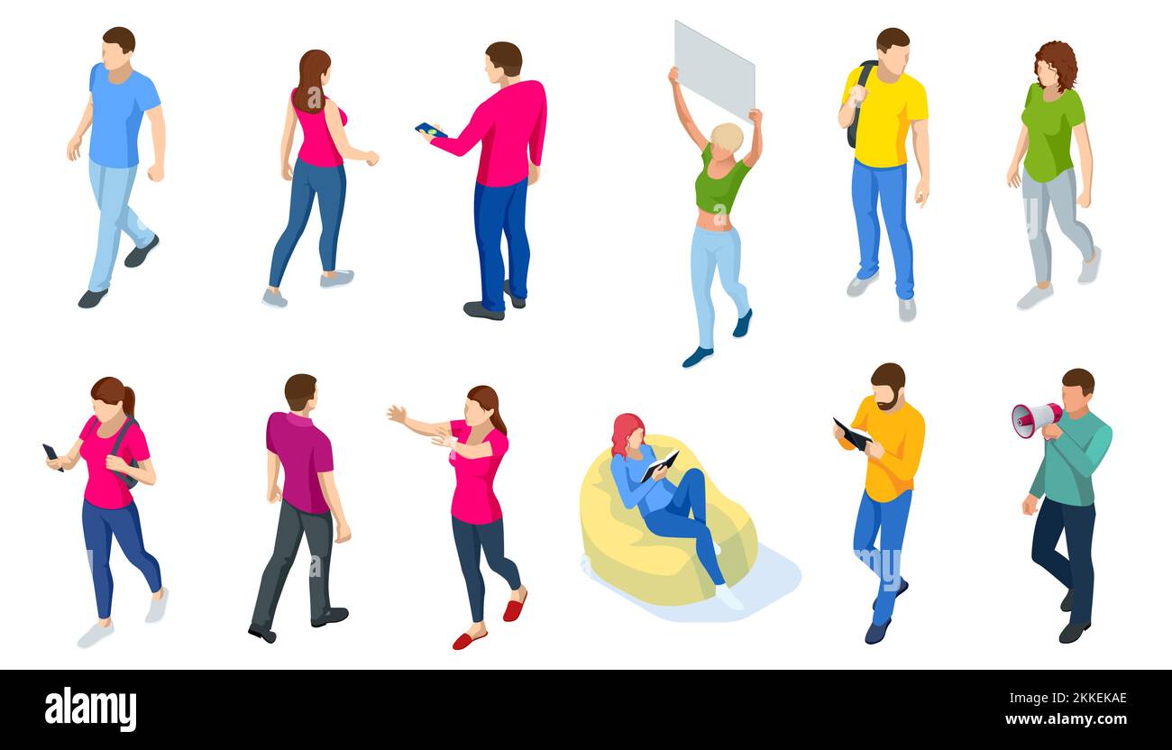 Different isomeric people icons set. People meeting, discussing ...