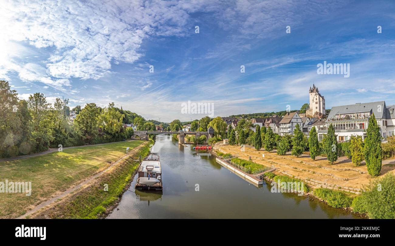 Diez, Germany - July 10, 2019: historic Diez castle at river Lahn ...