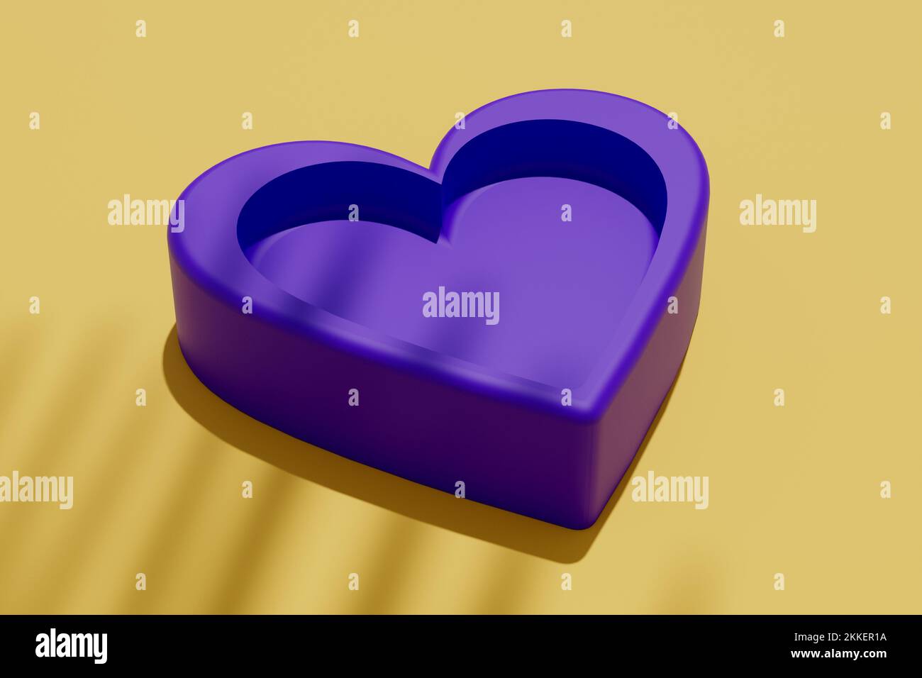 Purple heart form on yellow background 3d render Stock Photo - Alamy