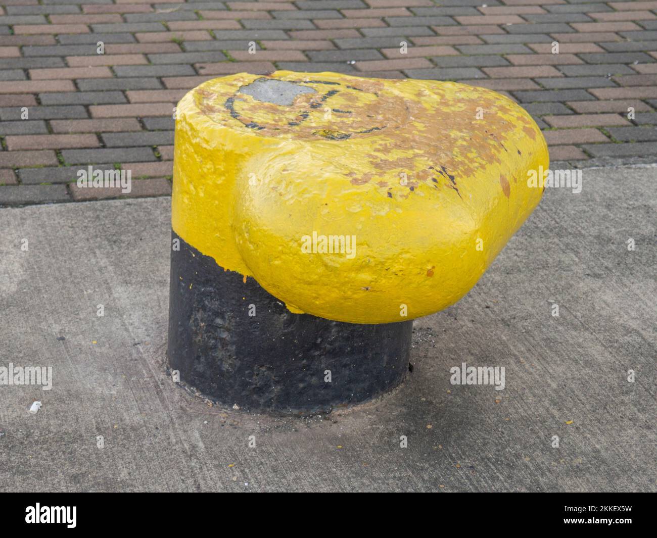 Bollard for mooring. Place for fixing the ship. Mooring. Iron posts. At ...