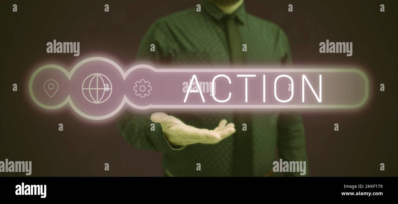 Text caption presenting Action. Internet Concept fact or process doing ...