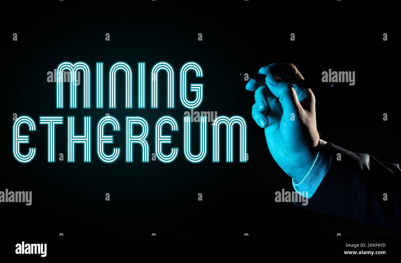 Text caption presenting Mining Ethereum. Word Written on the process of ...
