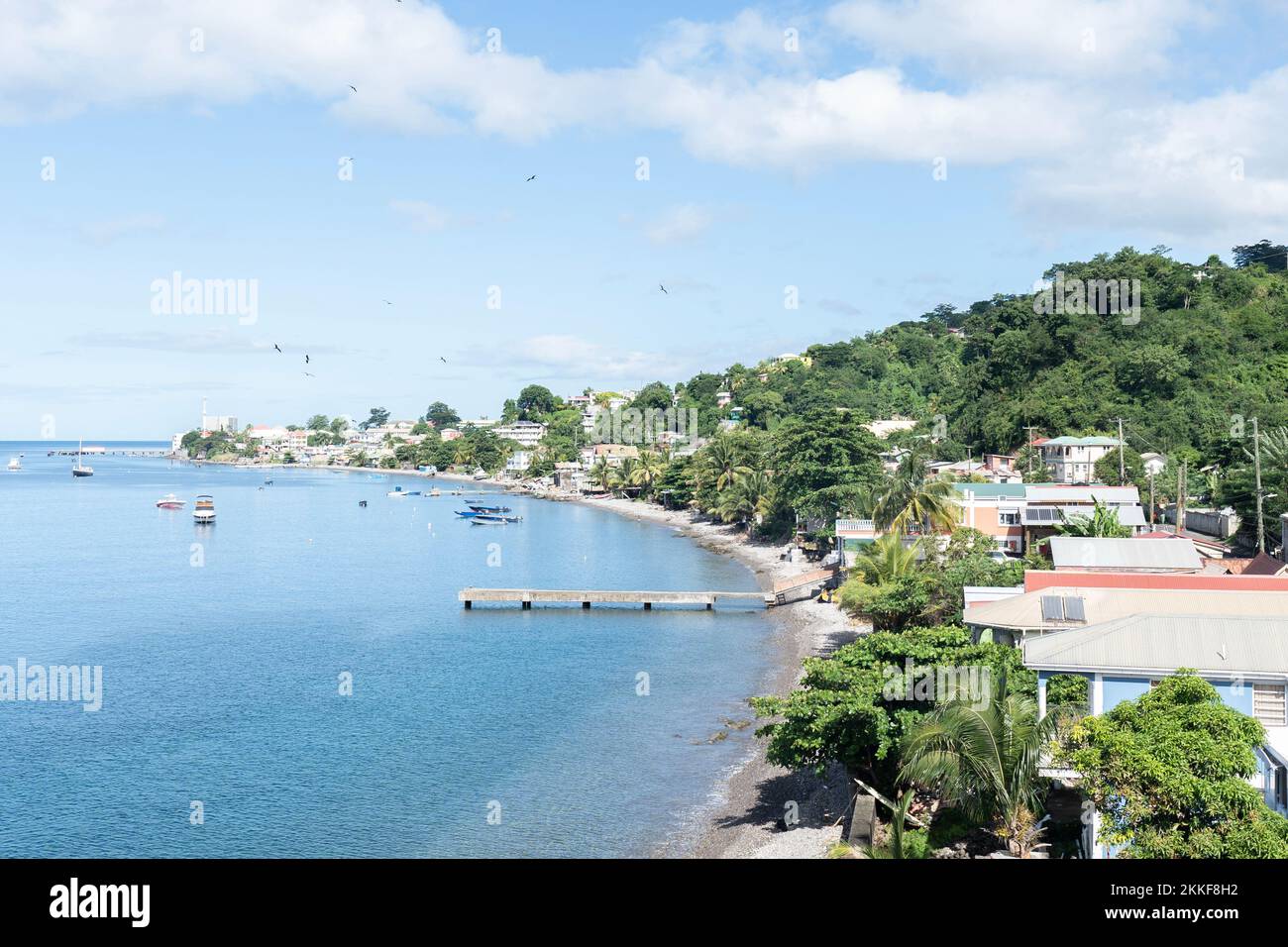 Rocky beach in Dominica, Roseau. Caribbean coastal city with access to ...