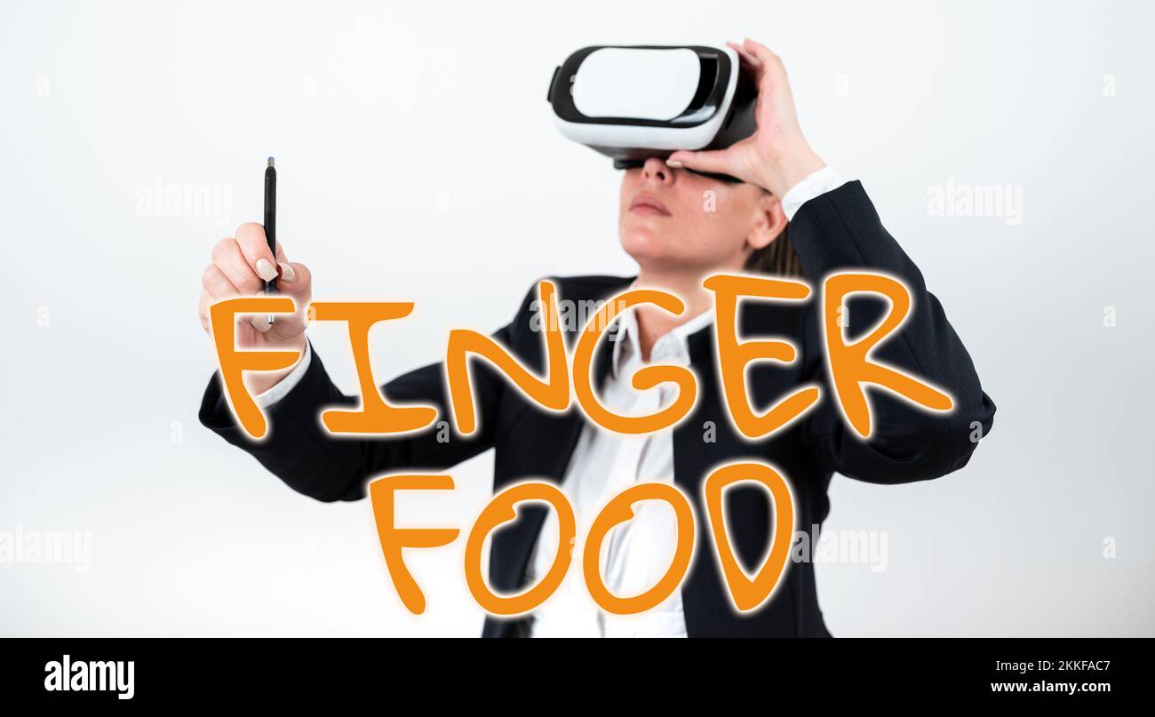 Sign displaying Finger Food. Concept meaning products and digestives ...