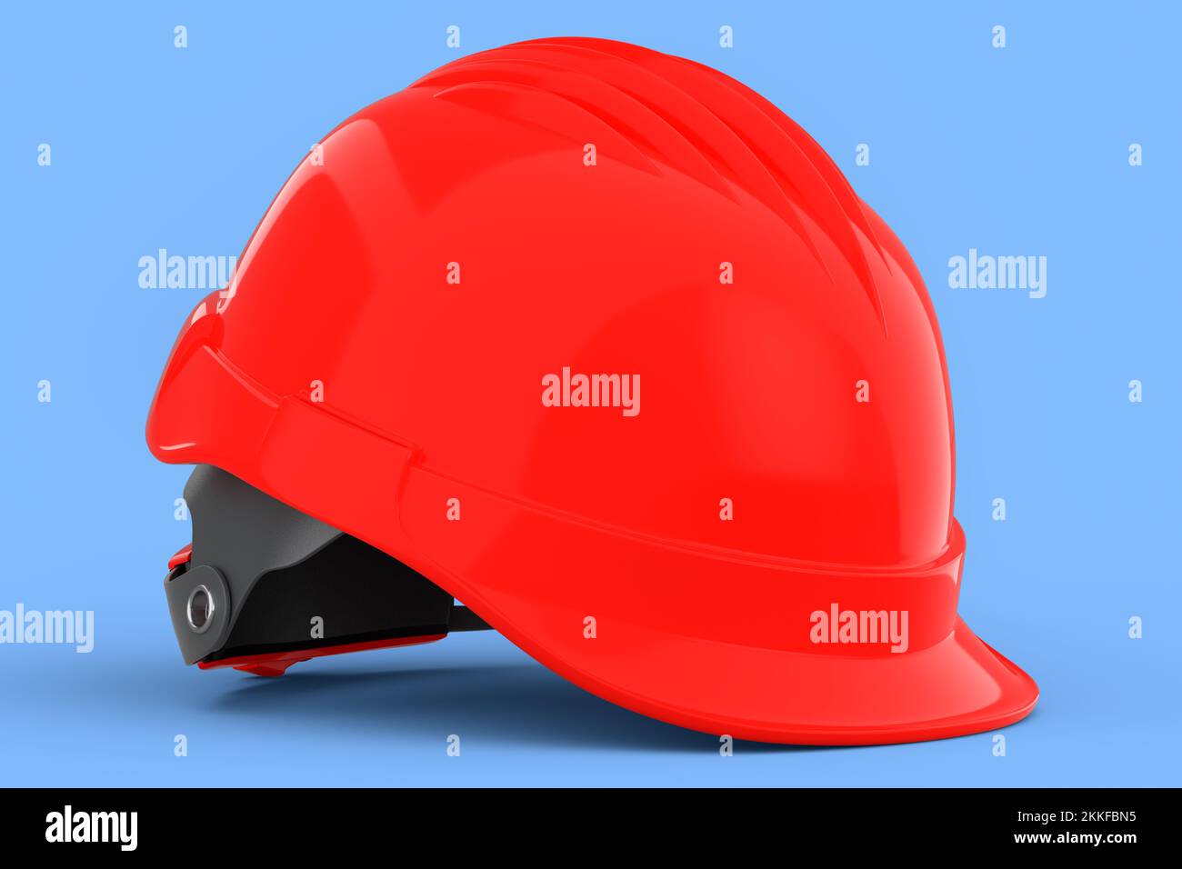 Red safety helmet or hard cap isolated on blue background. 3d render ...