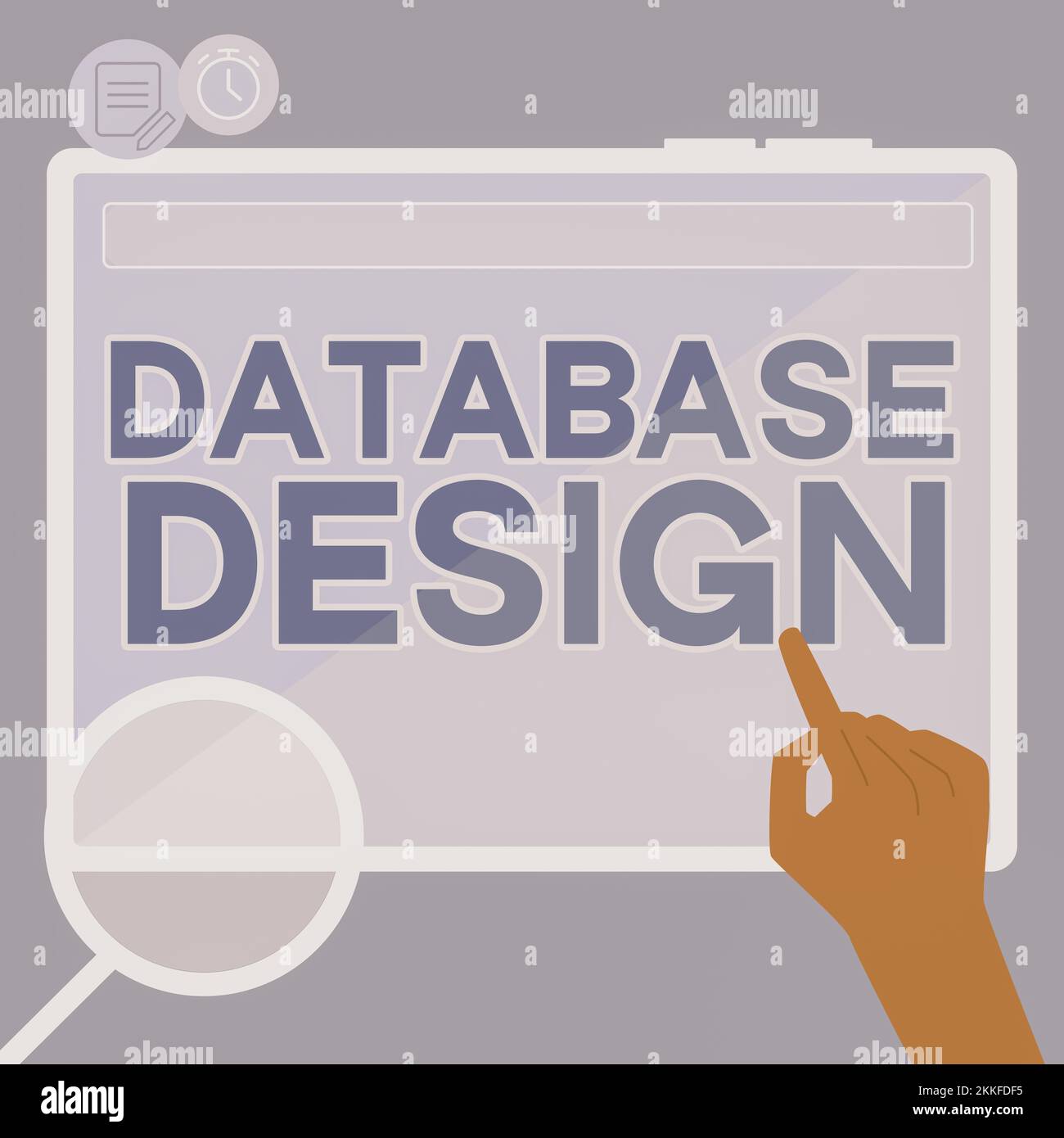Text caption presenting Database Design. Business concept organisation of data according to a ...