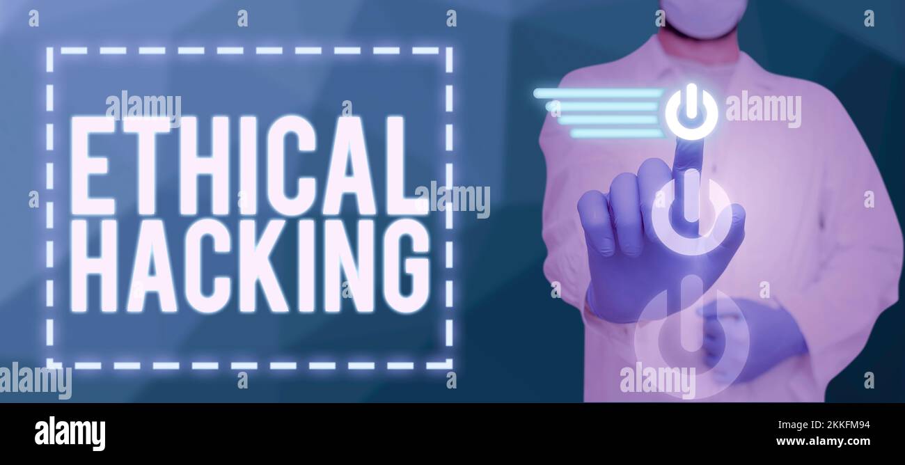 Text caption presenting Ethical Hacking. Internet Concept act of ...
