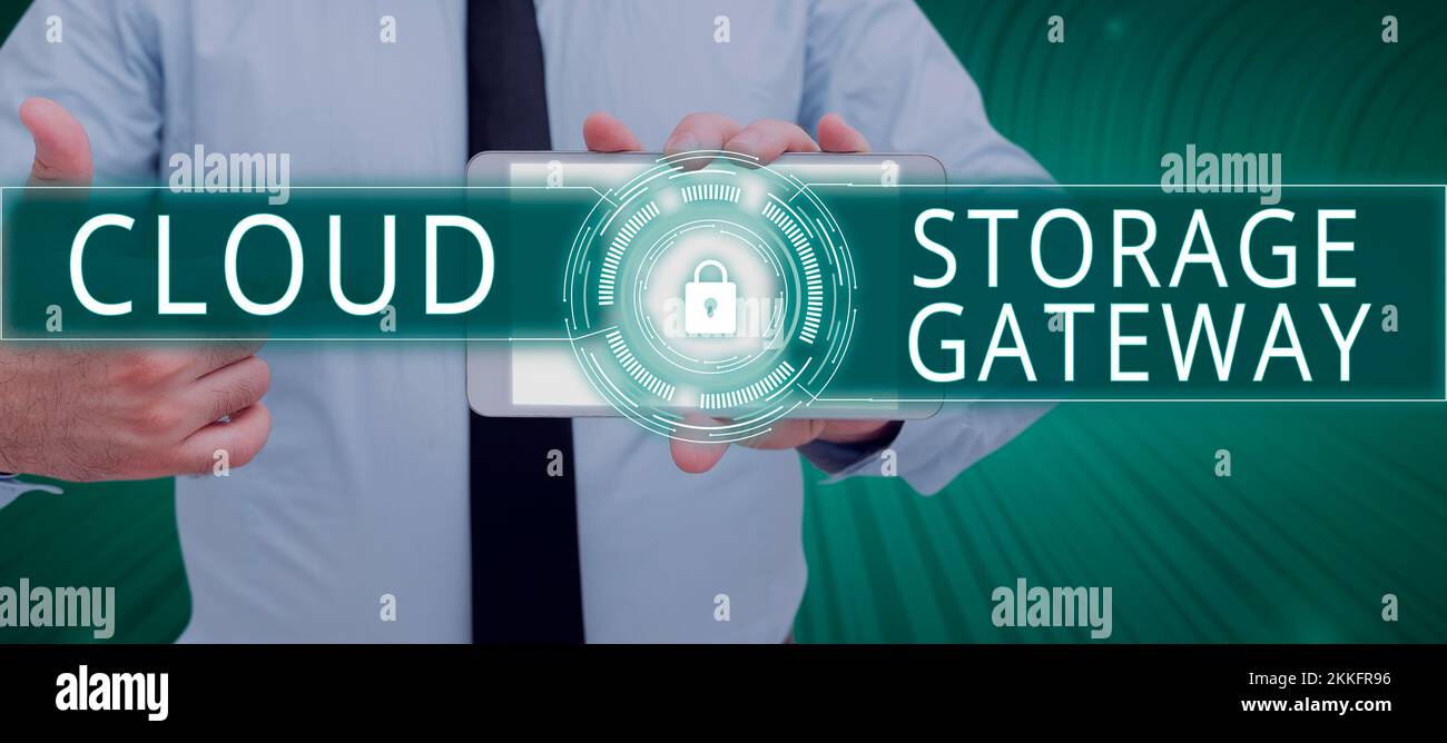 Hand writing sign Cloud Storage Gateway. Internet Concept Server which ...