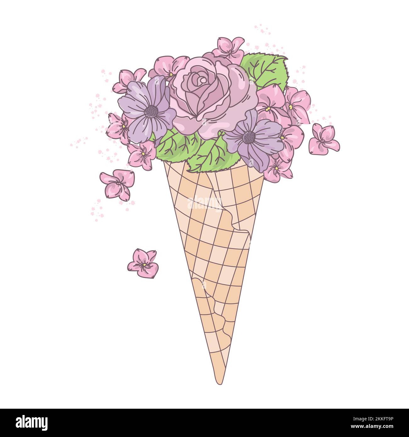 ICE CREAM ROSE Floral Flower Dessert Bouquet Cartoon Wedding Vector ...