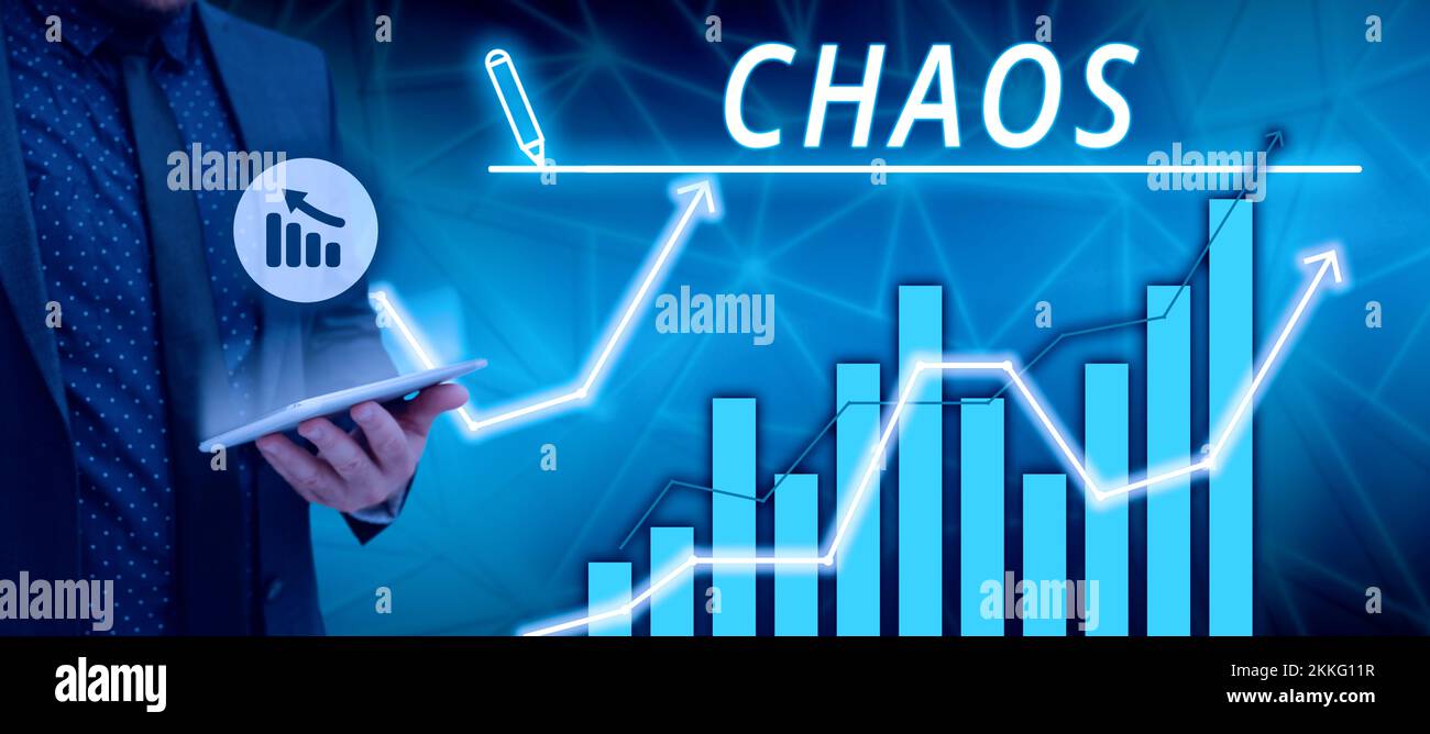 Hand writing sign Chaos. Internet Concept Complete disorder and great ...